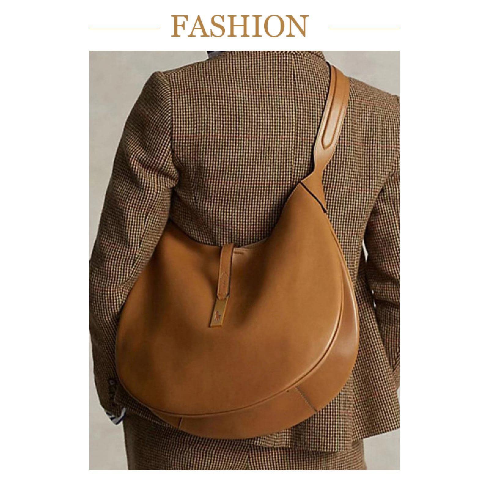 Genuine Leather Suede Handbag Polo Design Crescent Crossbody Underarm Saddle Shoulder Bag Light camel big