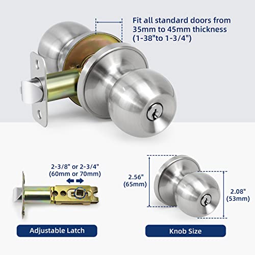 LOQRON Ball Door Knob Entry Function Door Knob, Keyed Entry Door Knob with Lock, Round Ball Handle for Front Door Right and Left Side, Satin Nickel,1Pack