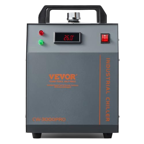 Industrial Water Chiller, CW-3000(PRO), Air-Cooled Industrial Thermolysis Type Water Chiller with 12L Water Tank Capacity 18 L/min Max Flow Rate, for 40W-80W CO2 Laser Engraving & Cutting Machines