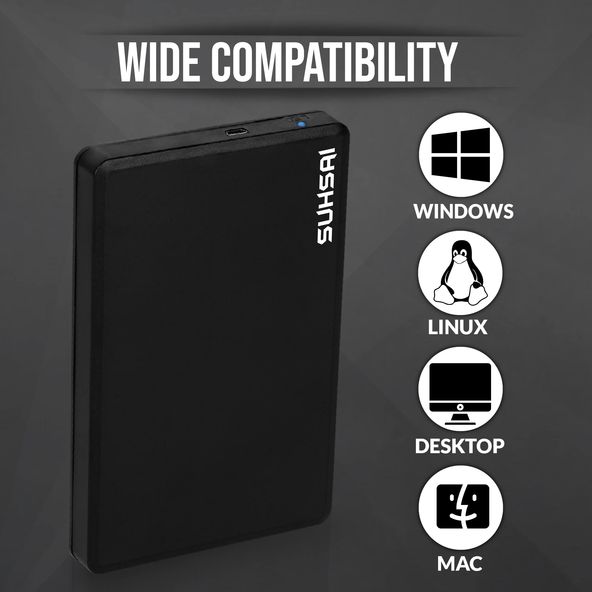 SUHSAI 1TB External Hard Drive USB 2.0 Ultra Slim & Compact Portable Storage Extended Data Backup harddrive Pocket Size USB Drive 2.5" HDD for PC Laptop Mac Chromebook Desktop (Black)