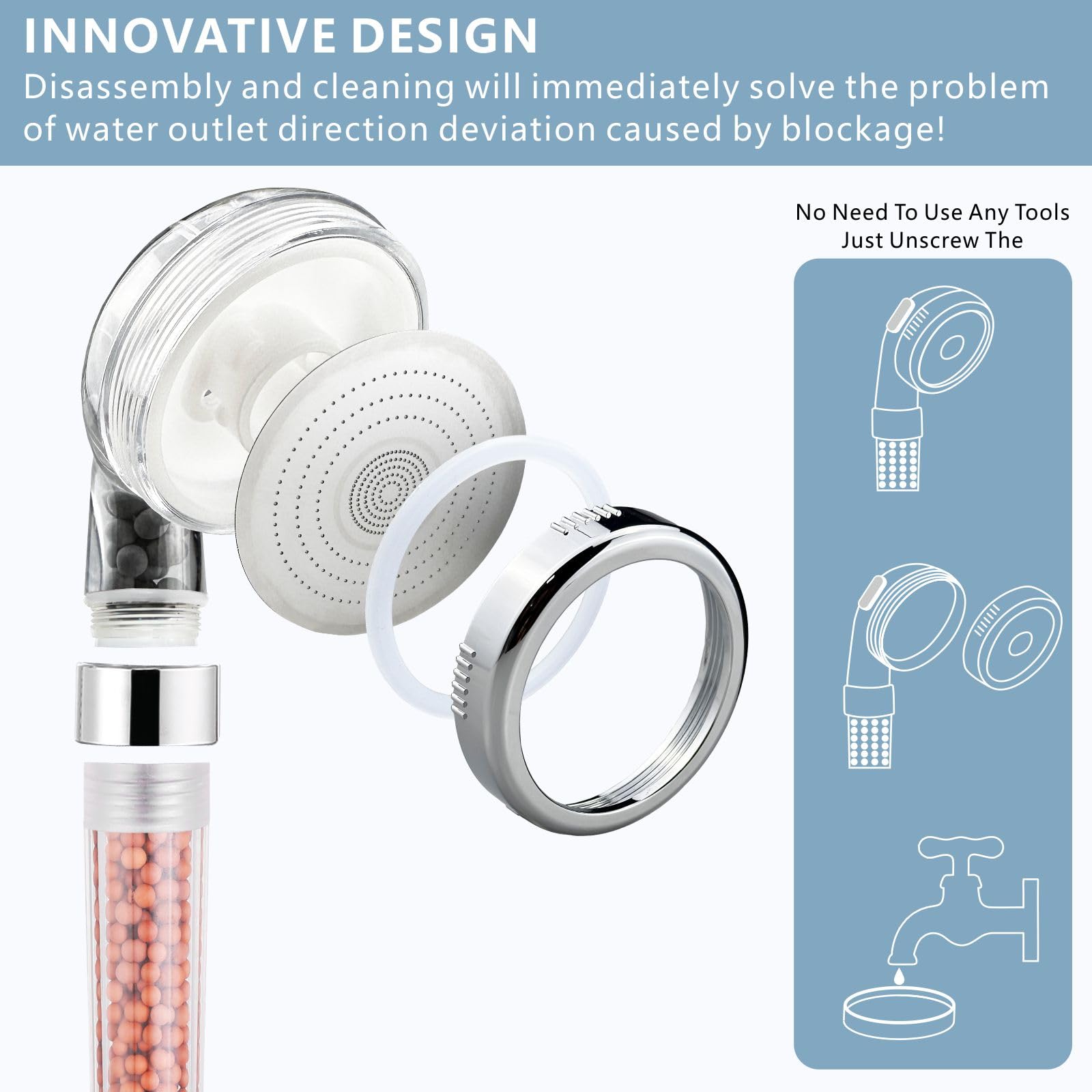 Nuodan Filtered Handheld Shower Head - High Pressure 3 Spray Setting Showerhead Filter For Hard Water - For Dry Skin & Hair