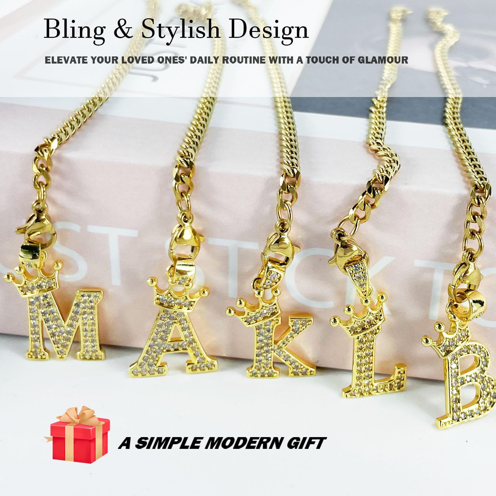 LUHOHI Cup Charms for Stanley Handle- Crown Letter Charms Accessories for Stanley Handle 40 Oz Tumblers Gold Initial Keychain Water Bottle Cup with Diamond Glitter Jewelry Personalized Decorations C
