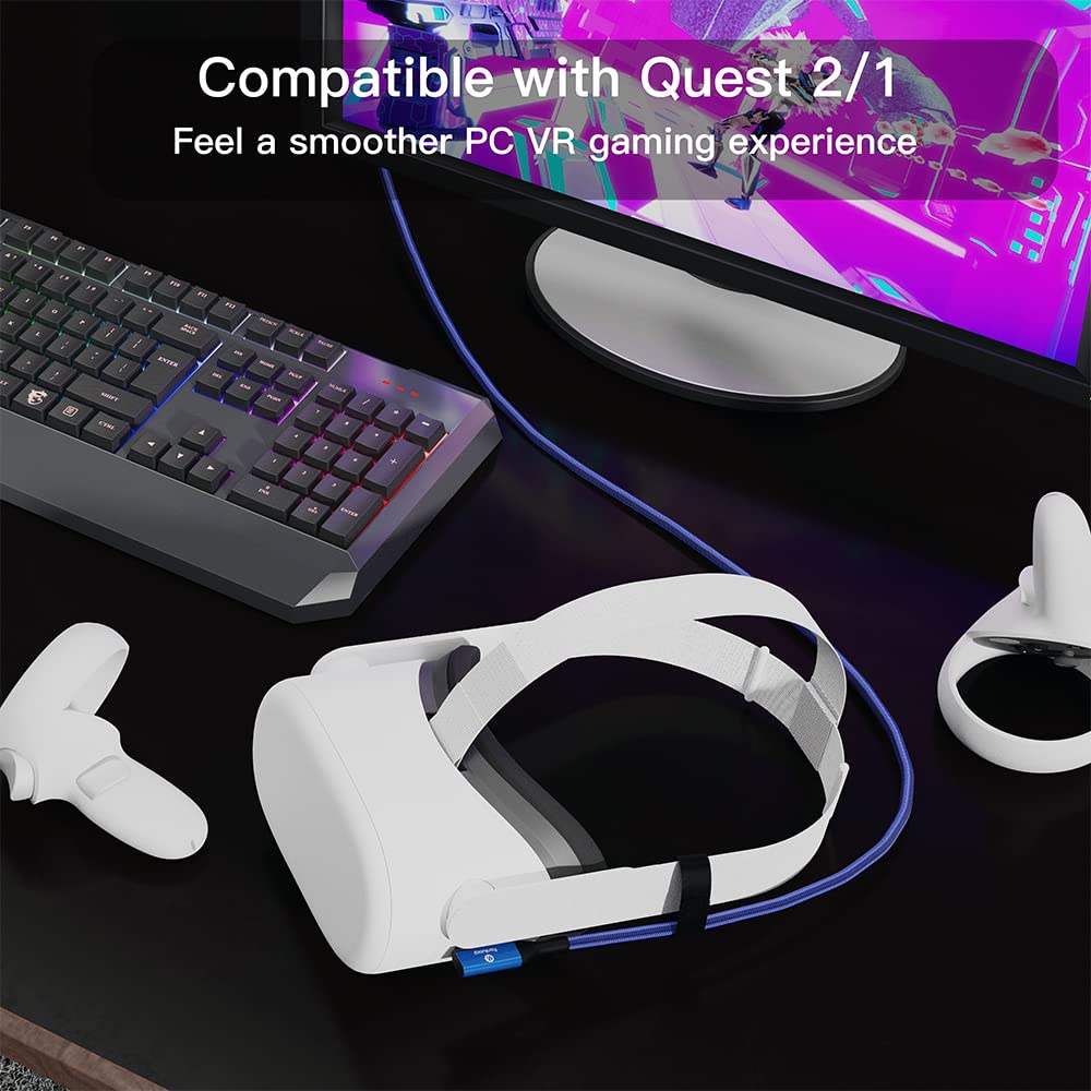 fanluoqi Link Cable 16 FT Compatible with Quest2 Accessories and PC/Steam VR，Supports fast charging High Speed PC Data Transfer,USB 3.0 to USB-C Cable for VR Headset and Gaming PC