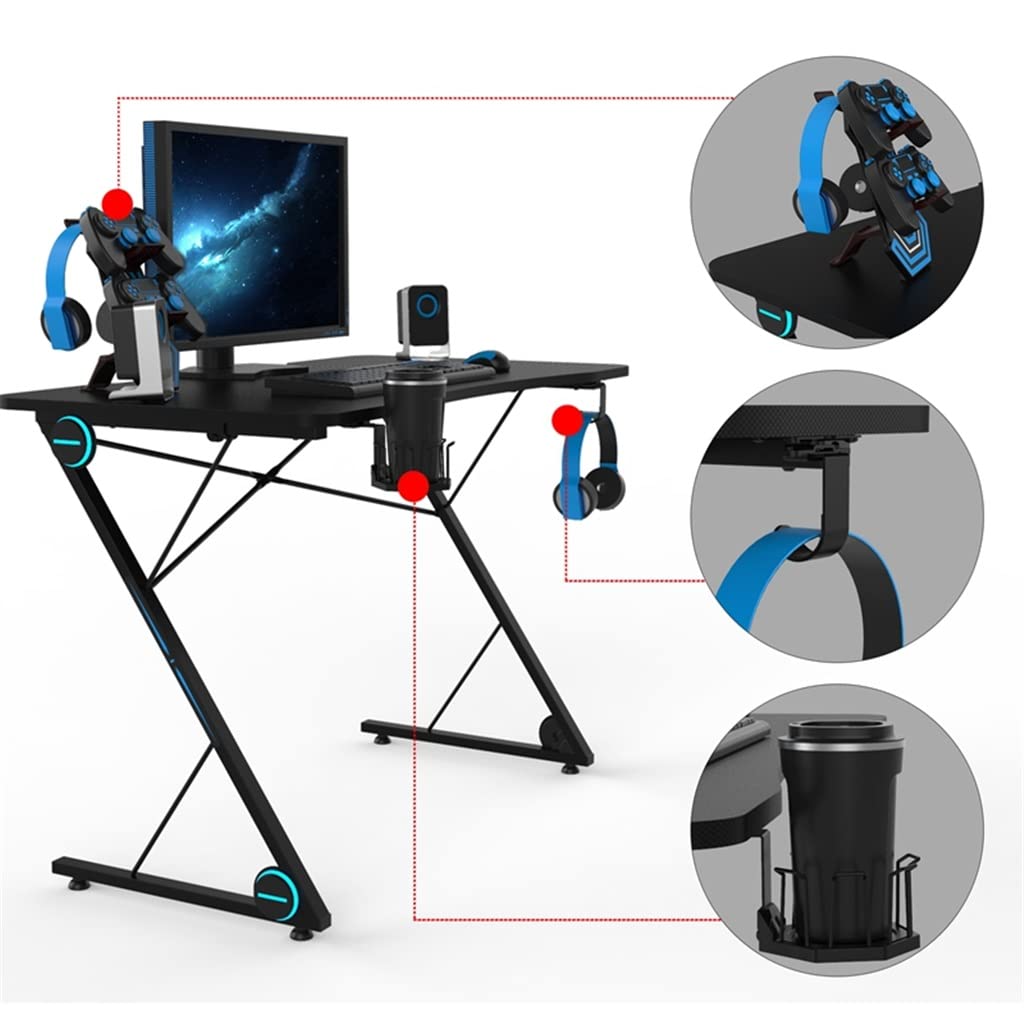 DHTDVD Gaming Desk, E-Sport Gamer Workstation with LED Lights & Large Carbon Fiber Surface, Ergonomic PC Gaming