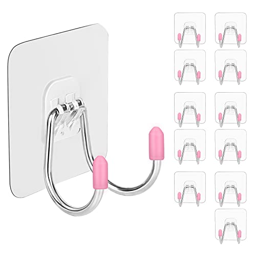 KAZOKU Adhesive Hooks 30lb(Max) for Hanging Heavy Duty Self Adhesive Hooks Transparent Waterproof and Oilproof Wall Hooks for Keys Bathroom Kitchen Office Outdoor Sticky Hook 12 Pack