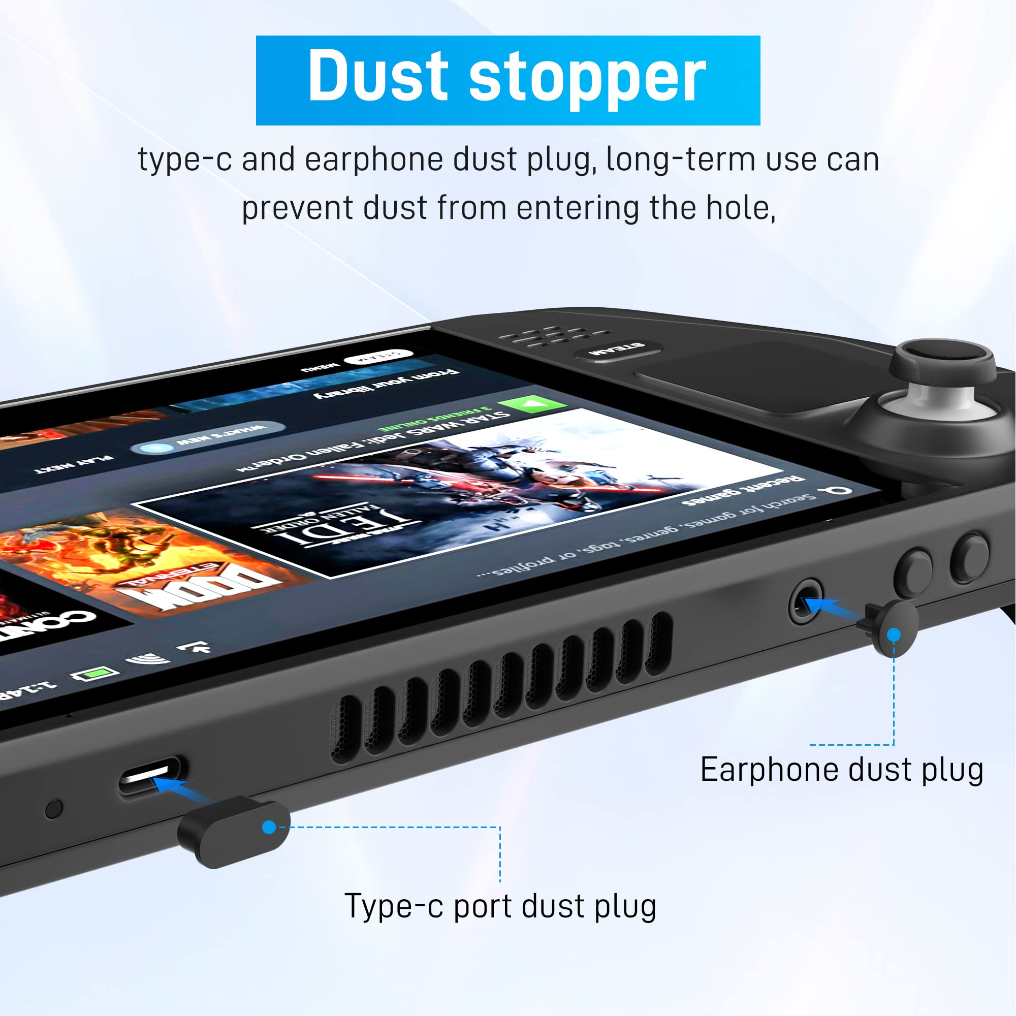 FANPL Accessories for Steam Deck with 2 Dust Cover and 4 Dust Plug & 2 Tactile Protector for Trackpad & 4 Back Button Protection Sticker and 4 Thumb Grips