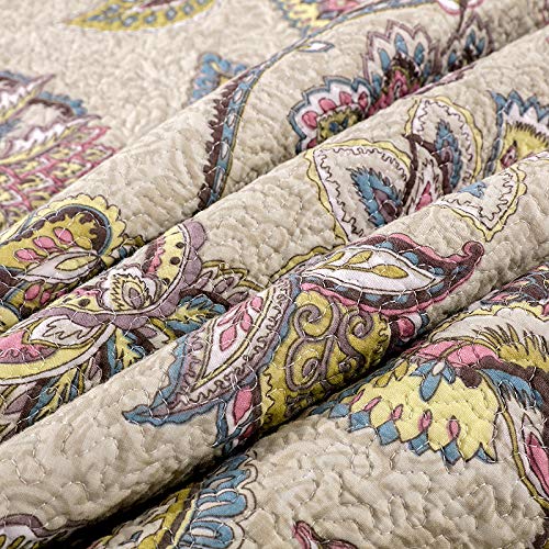 Dodou Queen Size European Gorgeous Floral Pattern Bedspread Quilt Sets-Reversible Patchwork Coverlet Set Patchwork Quilt Bedding Set 3pc