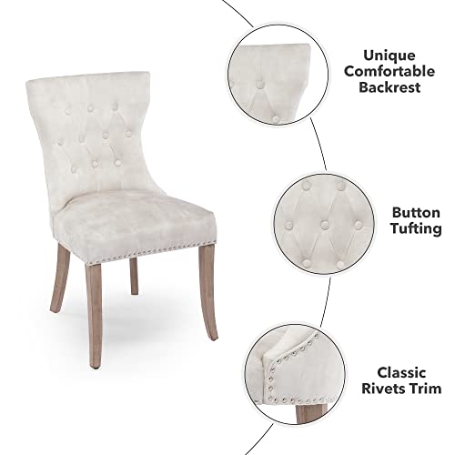 LOULENS Dining Chairs, Upholstered Modern Elegant Tufted Dining Room Chairs with Solid Wood Legs for Kitchen, Dining Living Room (Velvet, Beige)