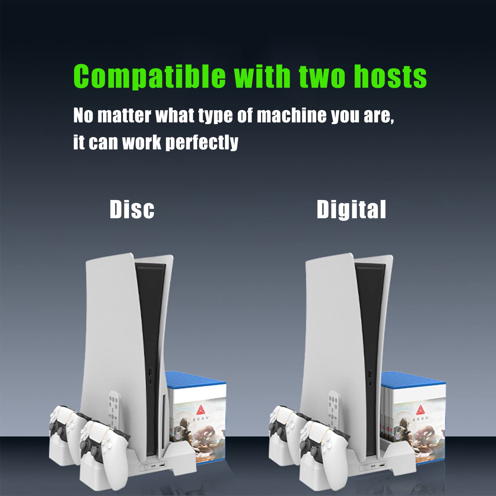 DUORT PS5 Stand ,ps5 Cooling Station with Dual Controller Charger ,15dB Mute Cooling Fan with USB Port for ps5 Console, fits for PS5 Disc & Digital Editions.