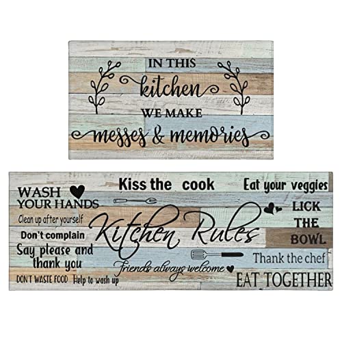 Znutrce Farmhouse Kitchen Mats for Floor Set of 2, Mats for Kitchen Floor, Comfort Standing Kitchen Rugs and Mat, Non-Slip Washable Rug, 17'' X 47'' + 17'' X 30''