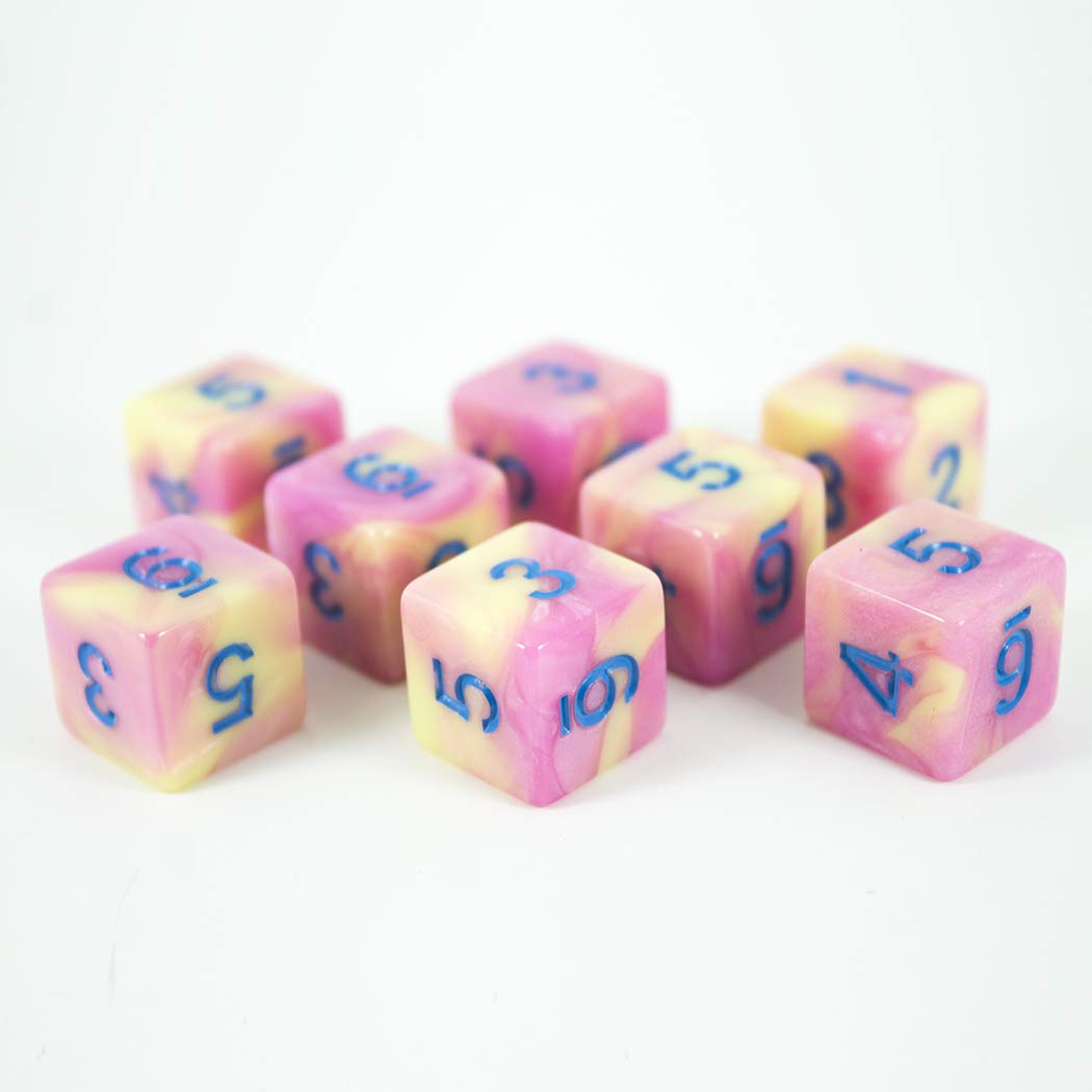 Paladin Roleplaying Pastel Pink and Yellow Dice - 8 D6 Set - 'Love Potion'