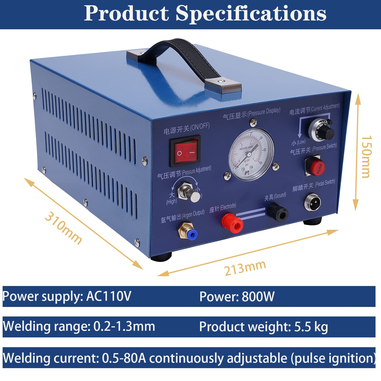 Jewelry Spot Welder, 110V Jewelry Welding Machine, JD Welding Machine, Sparkle Spot Welder Portable Spot Welding Machine, 0.5-80A Adjustable Pulse, with Foot Pedal