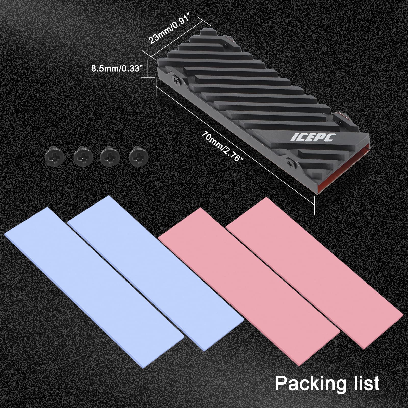 icepc M.2 PCIE NVME 2280 SSD Graphene Coating Full-Cover Copper Heatsink,SSD Radiator with Thermal Conductive Adhesive for Laptop PC PS5 2280 NGFF Solid State Disk Cooler(Grid Pattern)