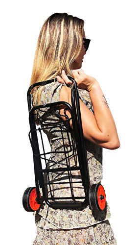 ISOP Folding Light Hand Truck 2 Wheels - Luggage Trolley Shopping Cart | Portable Fold-Up Dolly Cart - Collapsible | 60 lb, Black Elastic Incl.