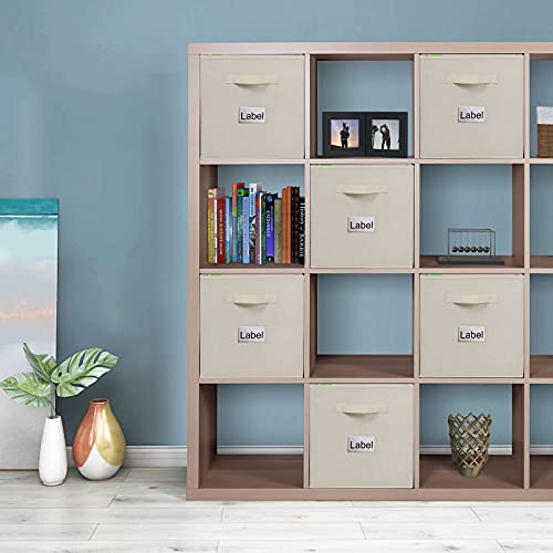 KEEGH Fabric Storage Cubes 13 x 13 Foldable Cube Storage Bins for Shelves Collapsible Cubby Storage Boxes with Labels, Set of 6(Beige)