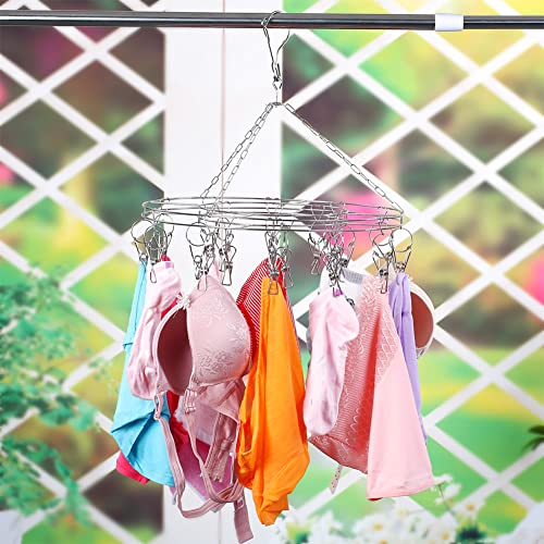 Stainless Steel Sock Dryer Laundry Hanger Drying Rack Windproof Clothes Hanger with 20 Clips for Drying Socks,Clothes,Hats,Baby Clothes,Towels,Underwear and Gloves