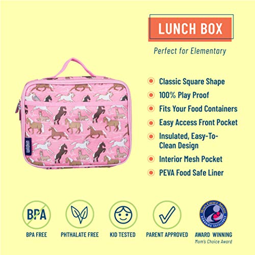 Wildkin 12 Inch Backpack Bundle with Insulated Lunch Box Bag (Horses in Pink)