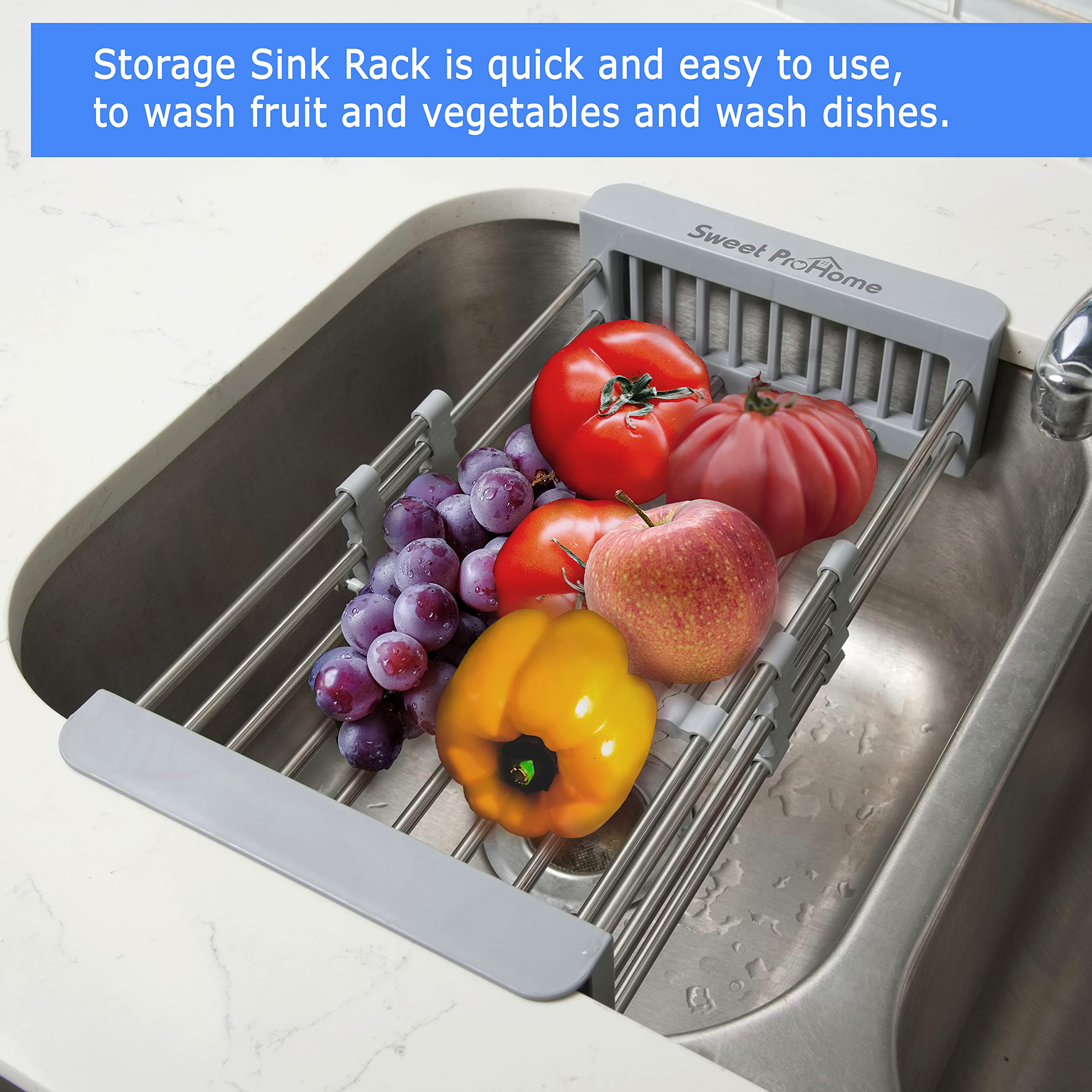 Dish Drying Rack + Handheld Scrubber/2-in-1 Offer/Multipurpose Adjustable Dish Rack + Fruit & Vegetable Strainer/Durable Stainless Steel Over Sink Dish Drying Rack/Drying Rack for Kitchen Sink Basket