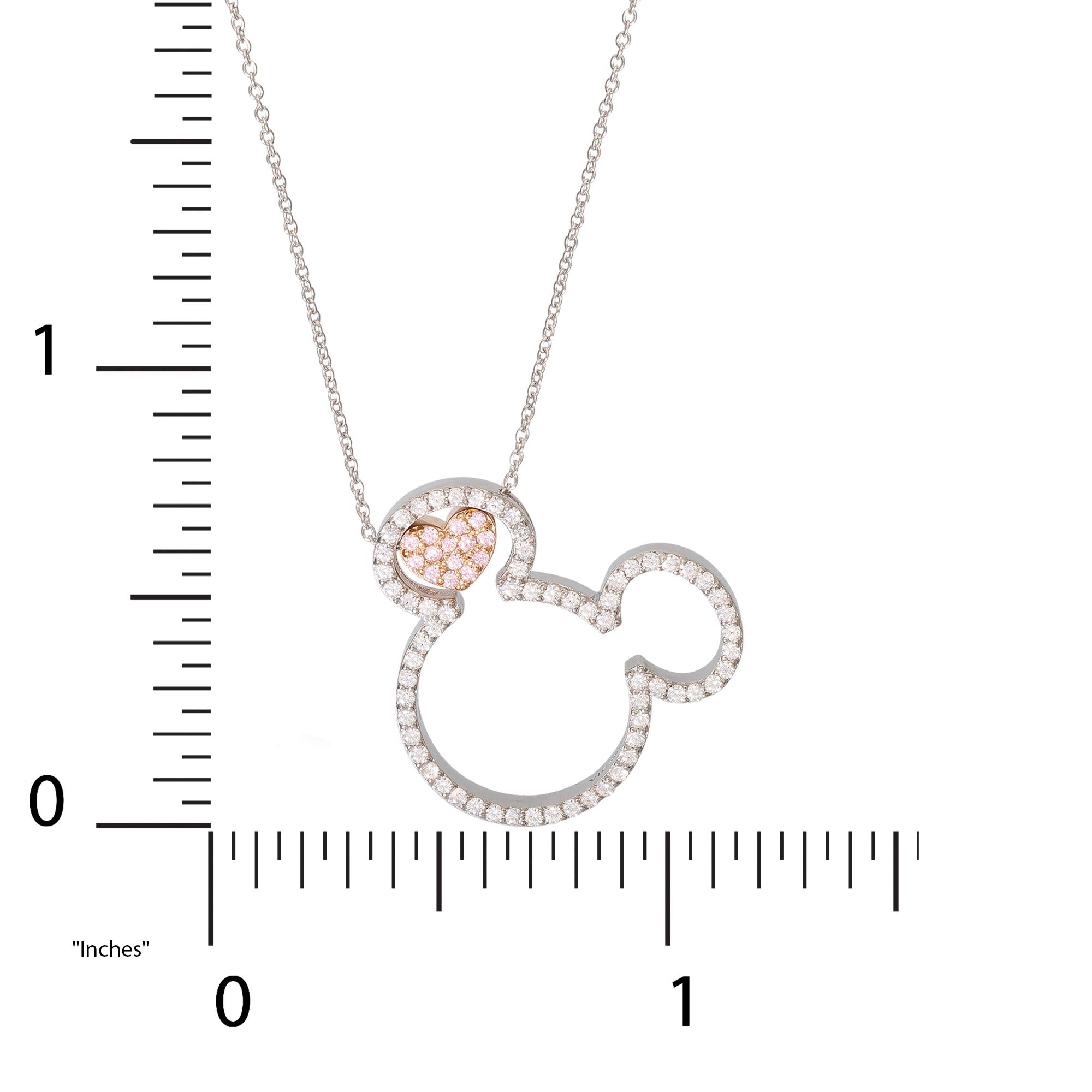 Disney Mickey Mouse Sterling Silver Two Tone Pave Cubic Zirconia Necklace,Jewelry for Women