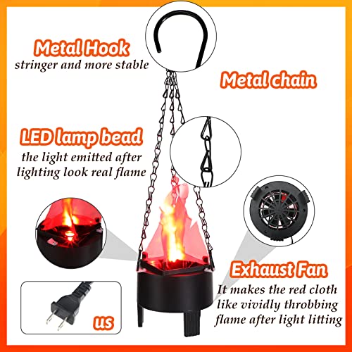 Macarrie 3 Pcs LED Fake Fire Flame Hanging Lamp Decoration 110v 3D Artificial Flickering Flame Campfire Realistic Flame Hanging Cauldron Light Decor for Halloween Christmas Party Festival Night Clubs