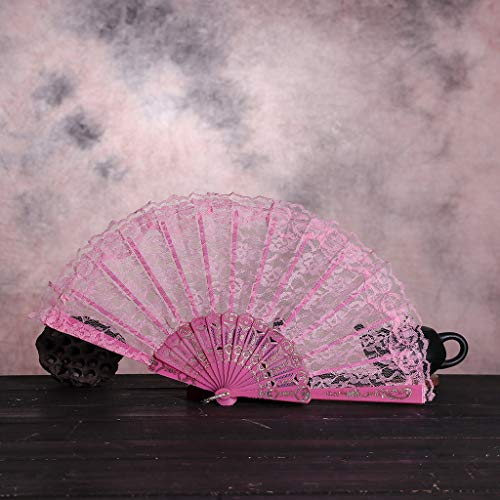 Fan Lace Wedding Chinese Silk Style Party Folding Hand Flower Dance Held Fans Wall Mount Fan Small (Pink, One Size)