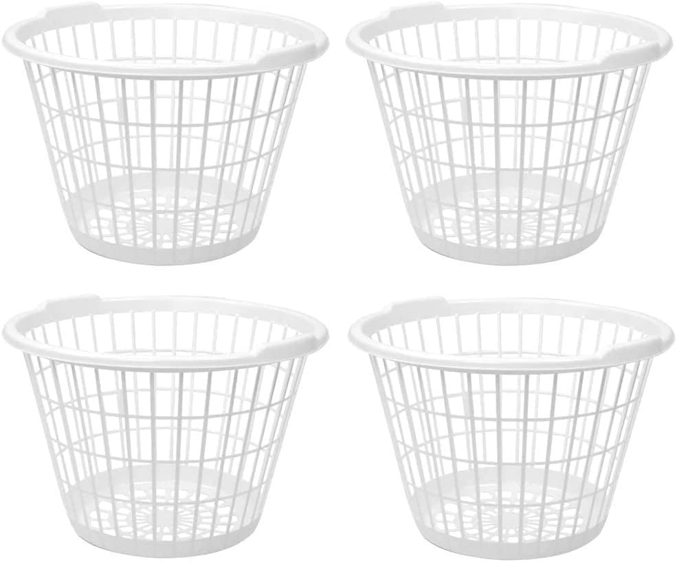 Generic Set of 6 White Laundry Basket Lightweight One Bushel Capacity laundry hamper with lid Plastic storage baskets 1 Gift For home and garden use (17.5β x12β)