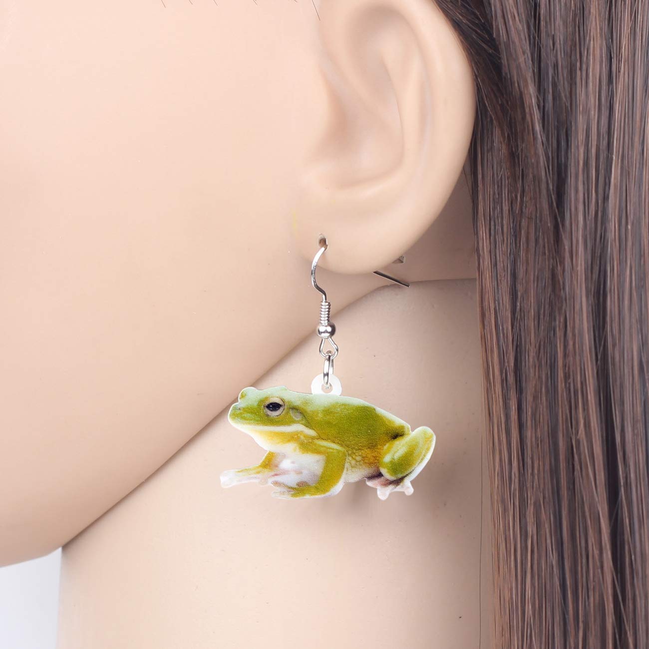 DUOWEI Cute Sitting Frog Earrings Acrylic Drop Dangle Jewelry for Women Aesthetic Gifts (Yellow)
