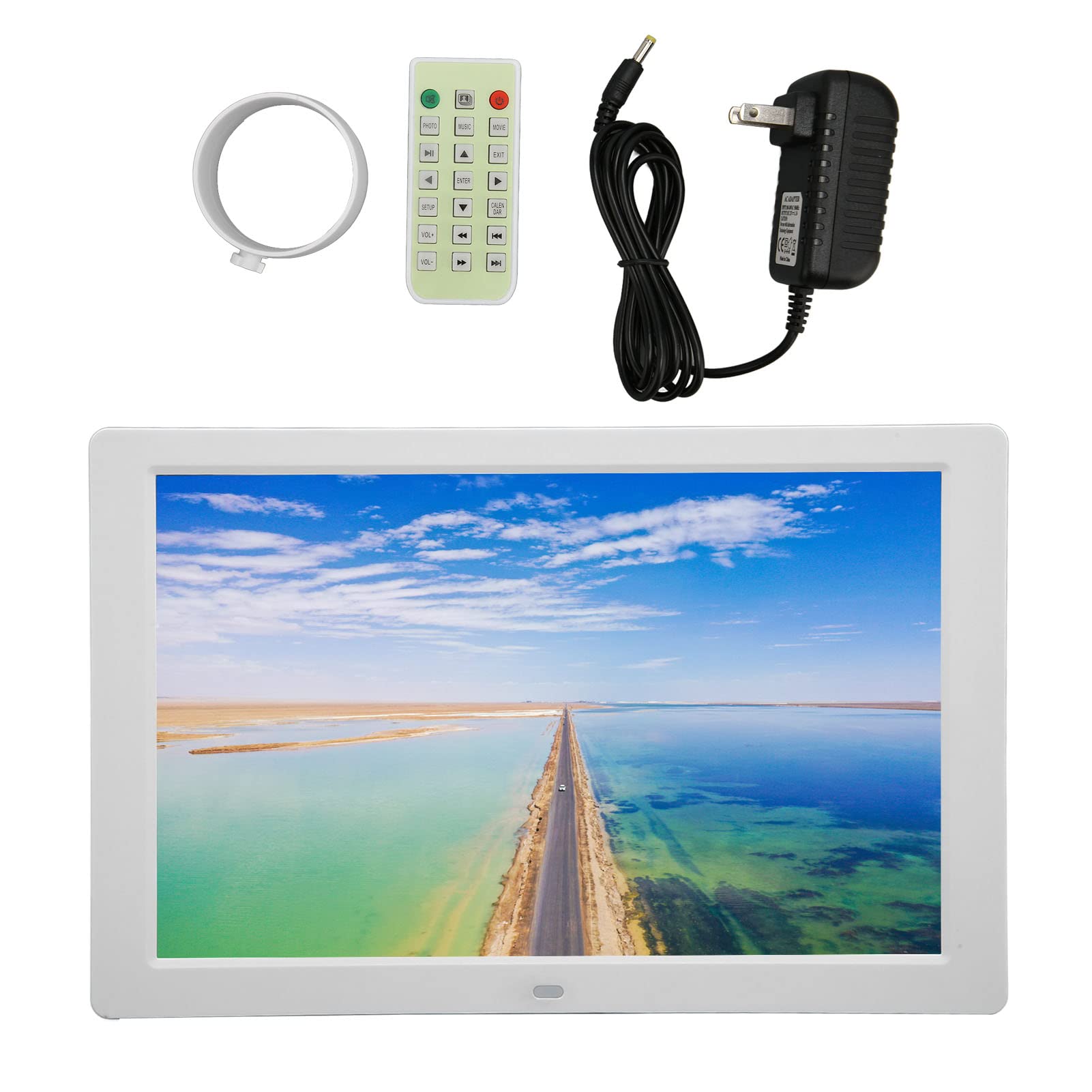 Digital Photo Frame, White Plug and Play Built in Speaker LCD Display Electronic Photo Album 1280x800 100β240V for Musics for Videos (US Plug)