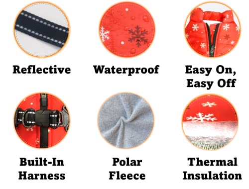 Macho Man Cold Weather Winter Dog Puppy Coat Harness Waterproof Windproof Warm Fleece Small Medium Large Dogs Holiday Pet Gift (Red Plaid, Large)