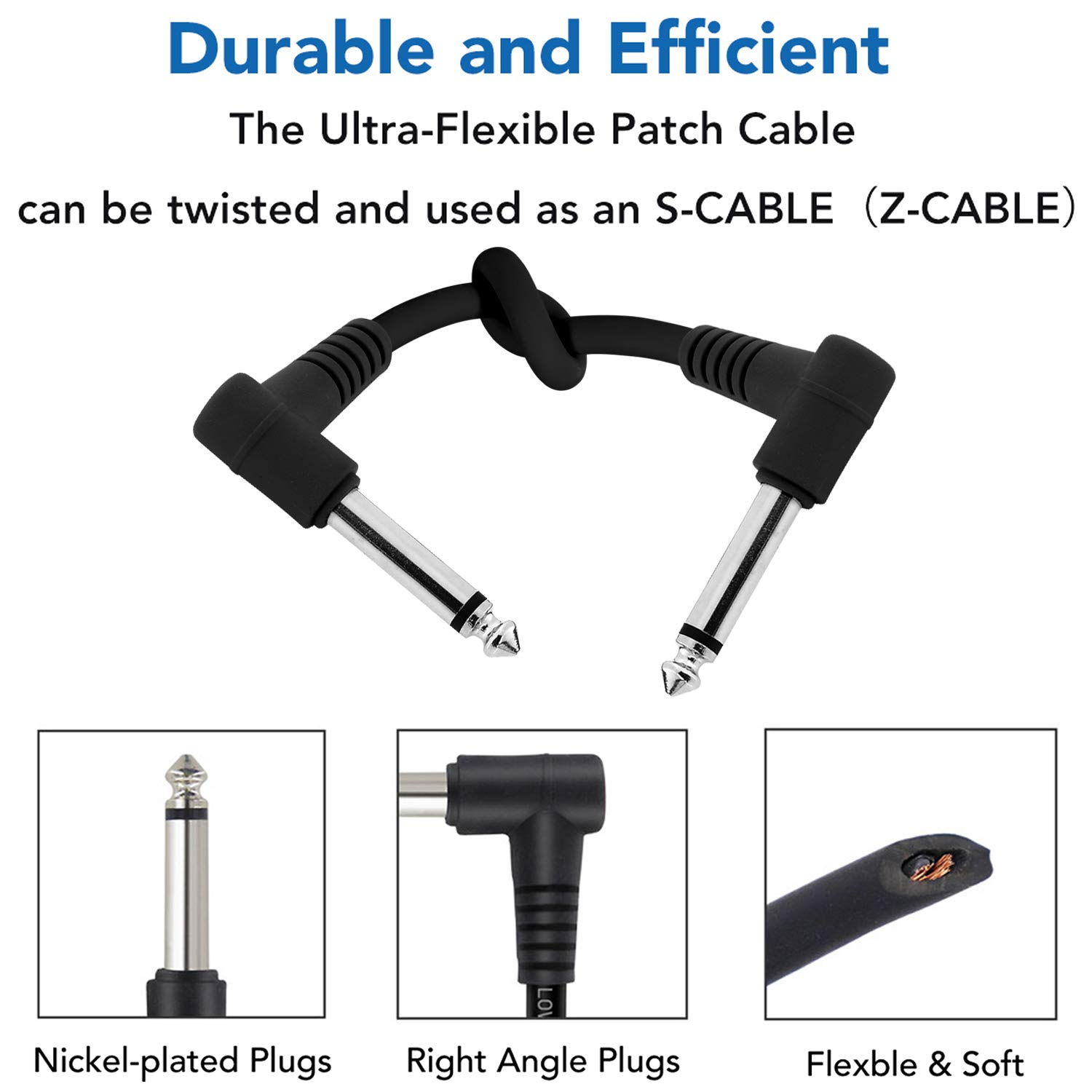 Dalonfy Guitar Effect Pedal Cables 6 Inch -1/4 Instrument Cables for Effect Pedals Right Angle Patch Cable Right Angle Pedal Cable Kit