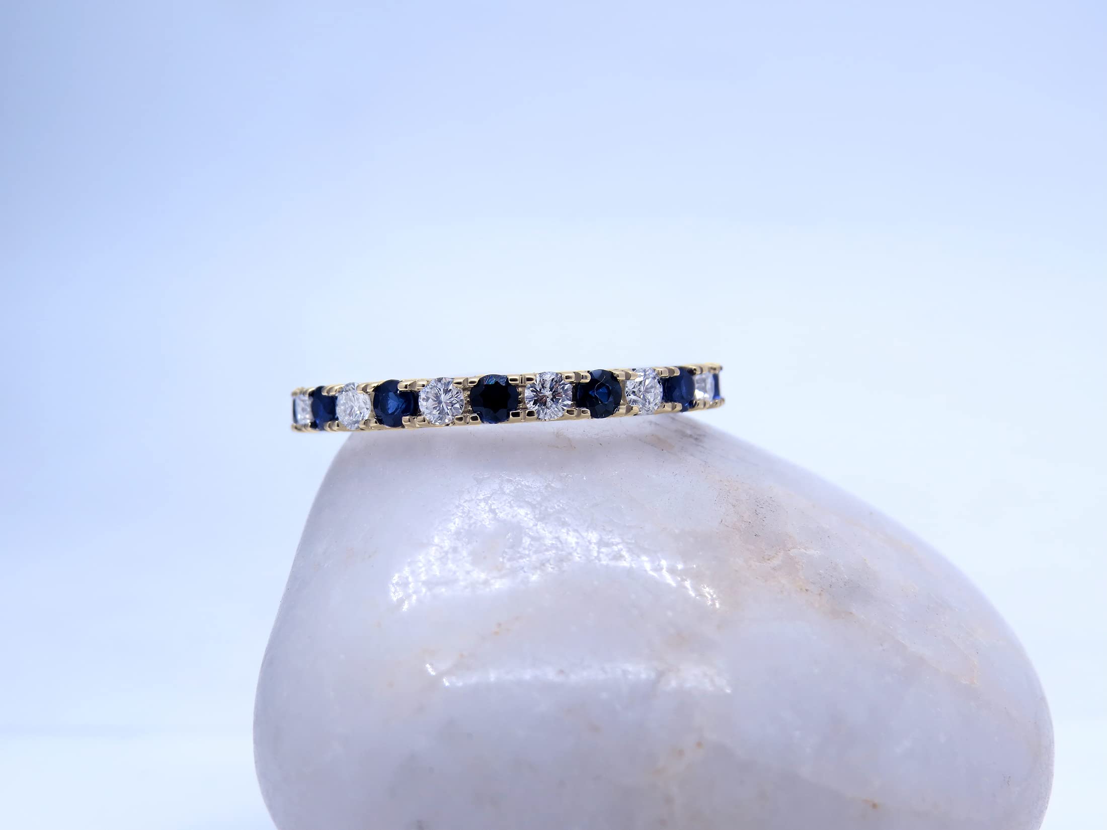 Dazzlingrock Collection 2.3mm Each Alternate Round Blue Sapphire & White Diamond Eternity Wedding Anniversary Ring Band for Her in 14K Yellow Gold Size 8