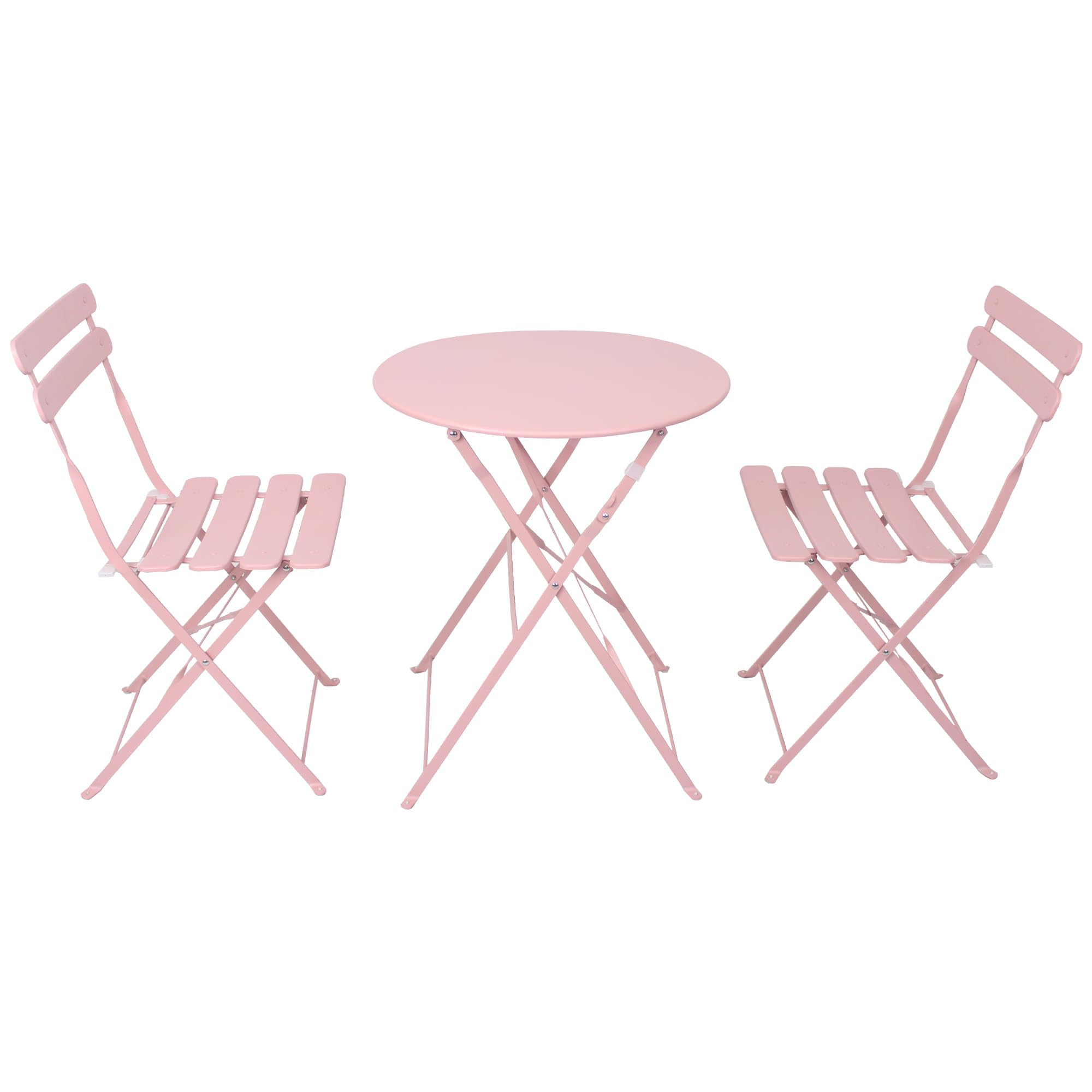 LUMISOL 3 Piece Folding Patio Bistro Set, Premium Steel Patio Furniture Sets, Foldable Patio Table and Chairs Set with Removable Cushions for Patio, Backyard, Balcony, Poolside, Pink