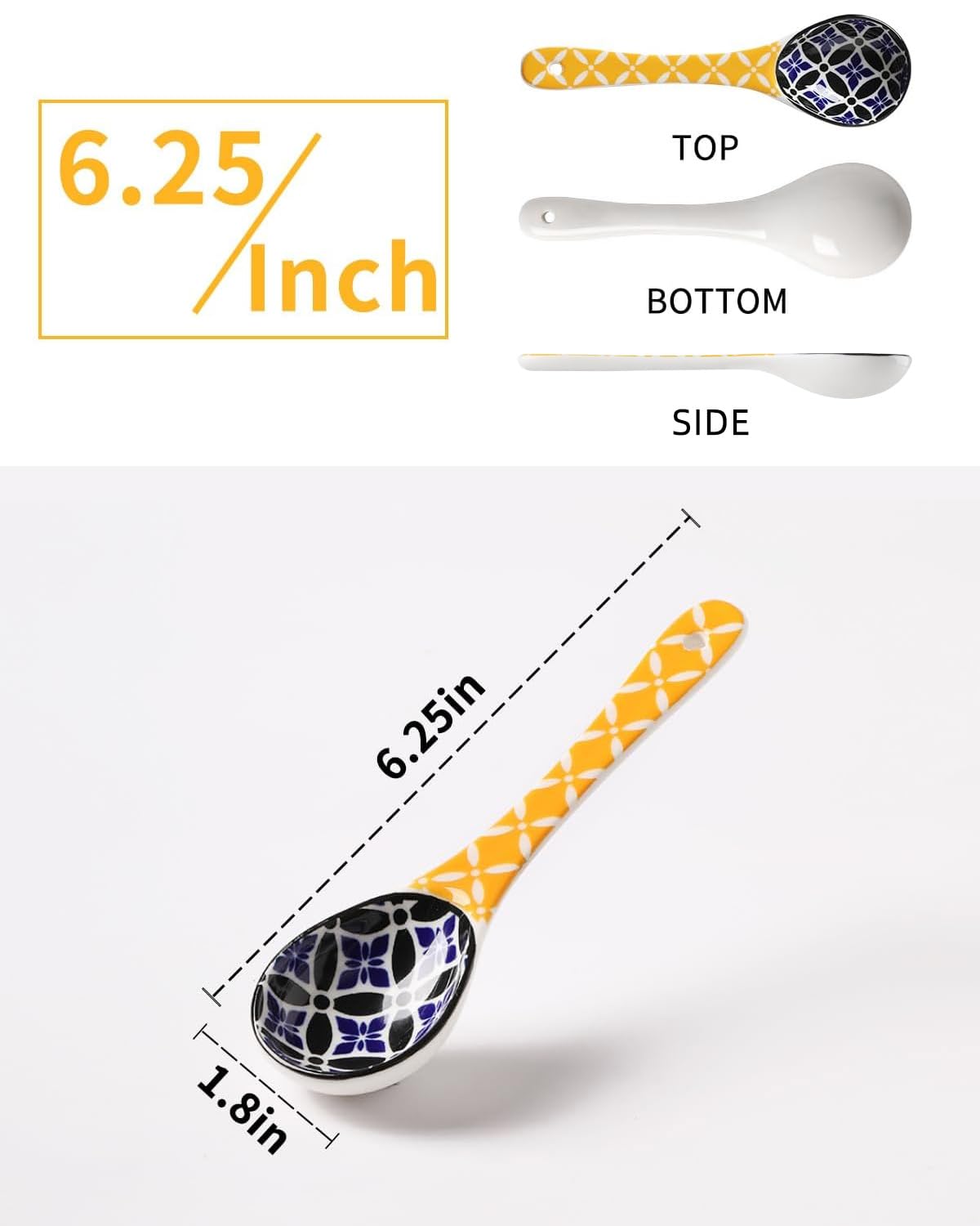 Metahom Ceramic Small Serving Spoons, Colorful Soup Spoons Set for Cereal, Soups, Stews, Ramen, Dishwasher & Microwave Safe, Cute Porcelain Spoons, Set of 6