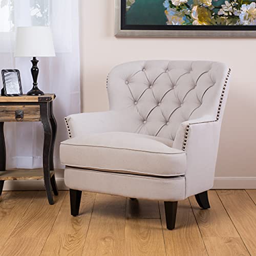Christopher Knight Home Tafton Tufted Fabric Club Chair, Natural 35D x 33.5W x 34.5H in