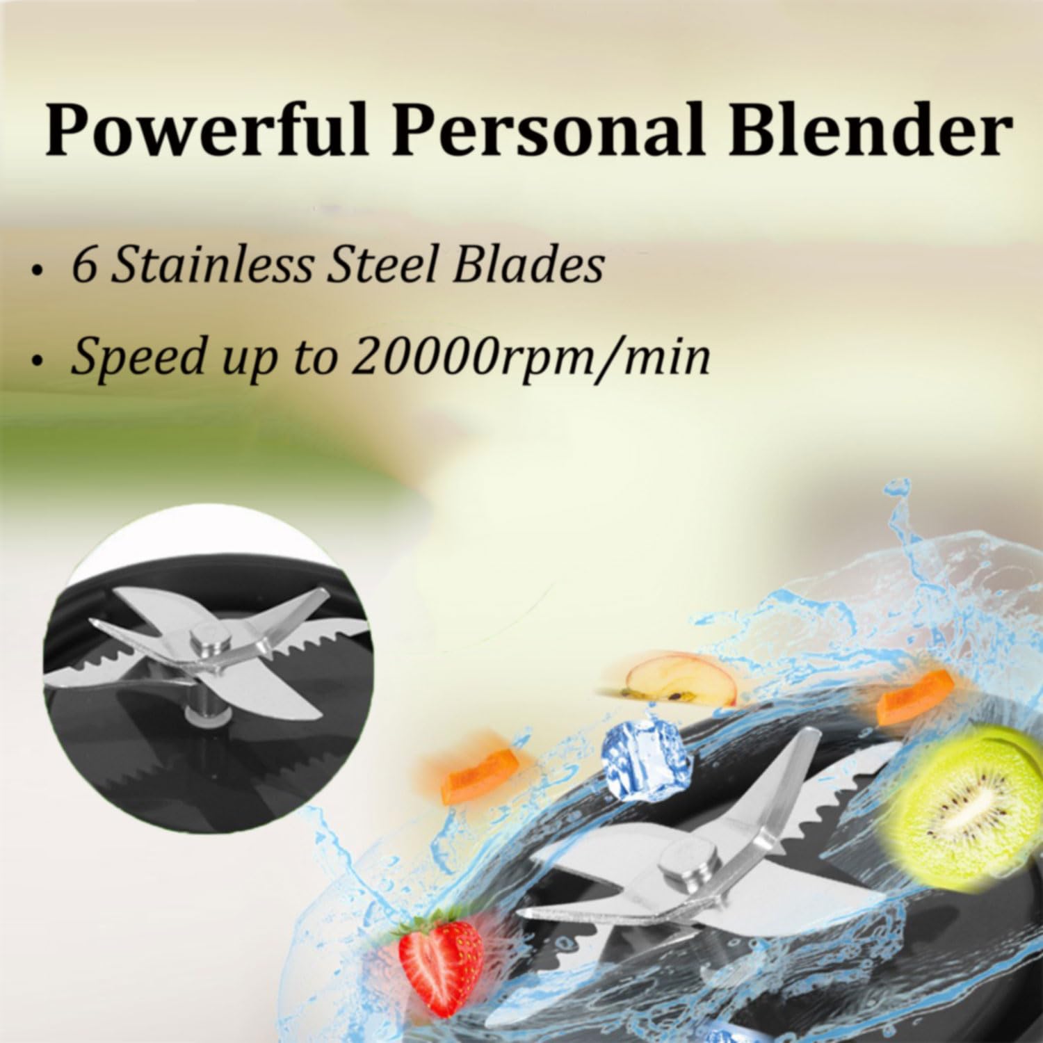NOLLAM Personal Blender for Shakes and Smoothies, 16 Oz Portable Blender with 6 Blades, USB Rechargeable Smoothie Blender for Home Travel Office, White