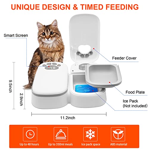 Madaotor Automatic Cat Feeders,Digital 2 Meals Auto Wet Food Pet Feeder for Dog & Cat,Dry or Semi-Moist Pet Food Dispenser with Timer,48 Hour Timed,Tamper Resistant Design