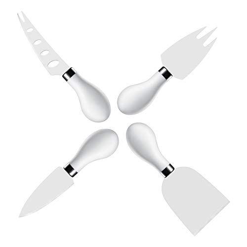 hecef Cheese Knife Set of 4, Non-Stick Coated Gift Set for Christmas, Anniversary, Party, Housewarming, Picnic, Birthdays, Wedding(White)