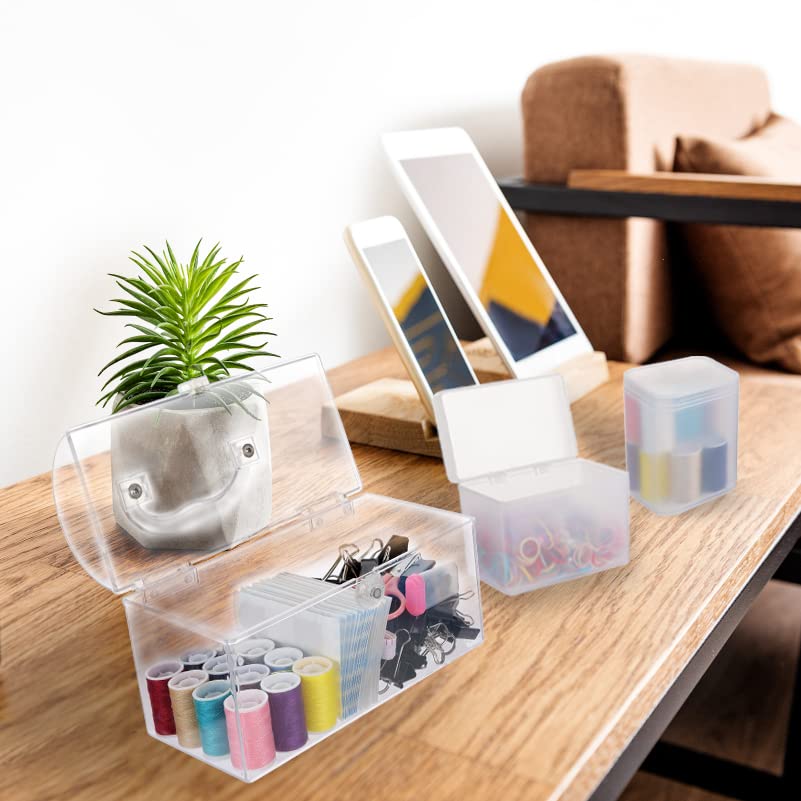 Plastic Square Storage Bin-Cabinet,Gift Box Portable Vanity Organizer with Secure Lid and Handle, Clear Container Box for Toiletries (1 Clear Box + 1 Middle Box +1 Smaill Boxs)