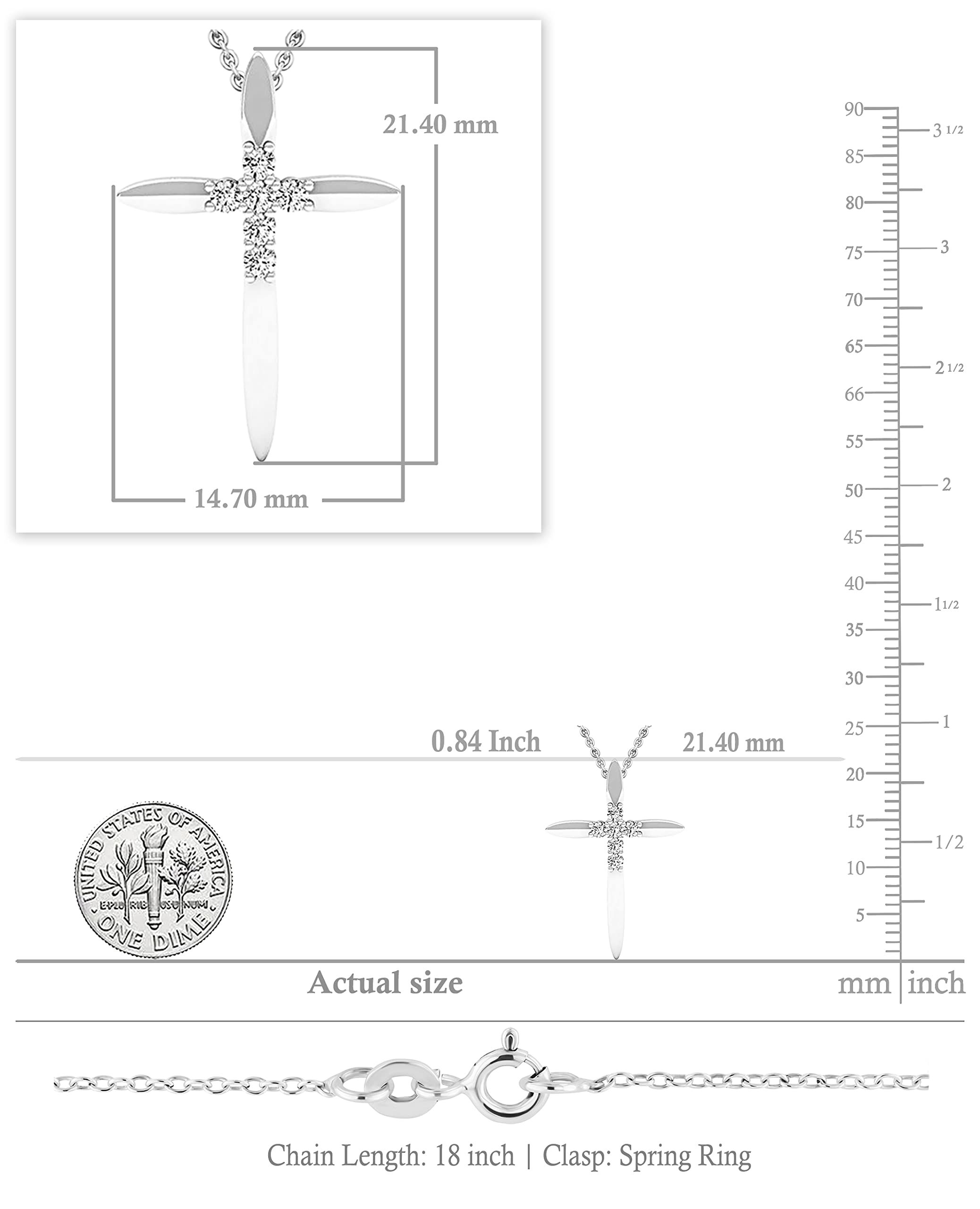 Dazzlingrock Collection Round White Diamond Elegant Cross Pendant with 18 inch Gold Chain for Women (0.10 Ctw) in 10K White Gold