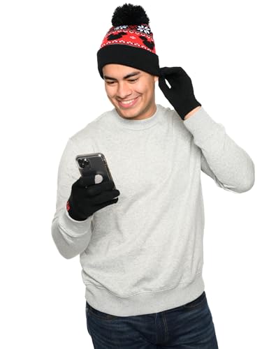 Disney Mickey Mouse Adult Knit Beanie Hat and Texting Glove Set (Black)