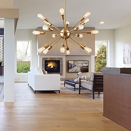mirrea Vintage Metal Large Dimmable Sputnik Chandelier with 18 Lights (Brushed Brass)