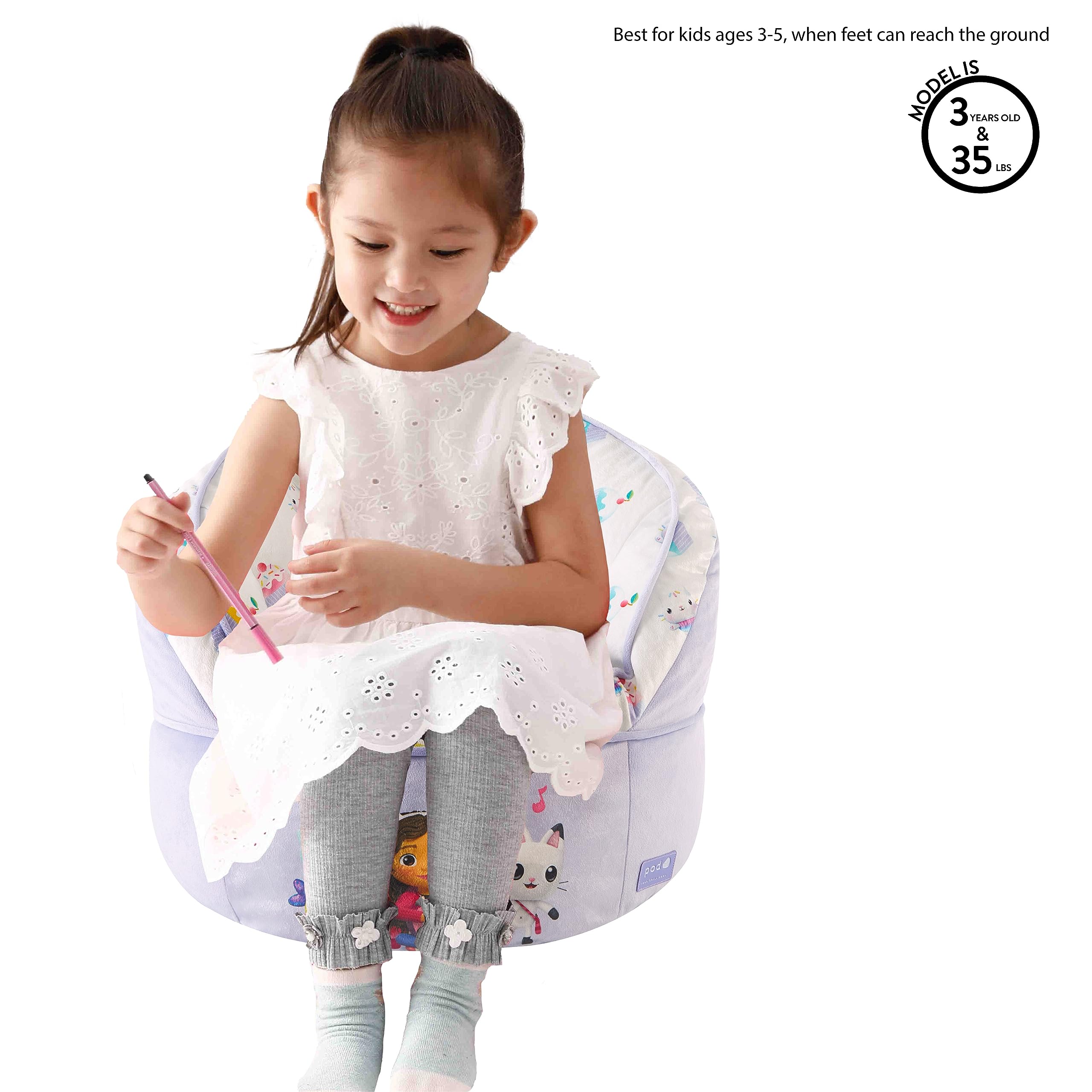 Idea Nuova Gabbys Dollhouse Purple Round Bean Bag Chair for Kids, Ages 3+, Large