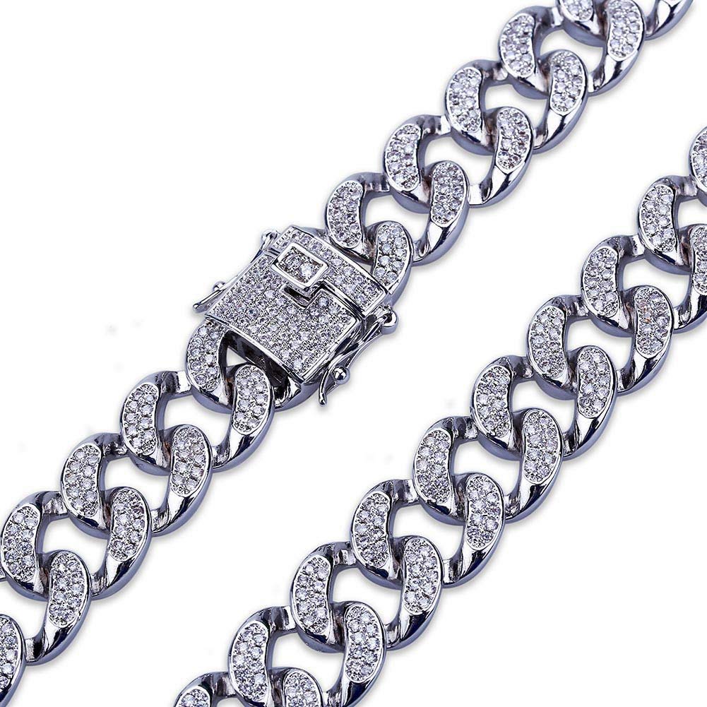 Chryvva 12mm 18k Gold Plated All ICED Out Simulated Diamond Miami Cuban Chain Bracelet 8" (Silver 8'')