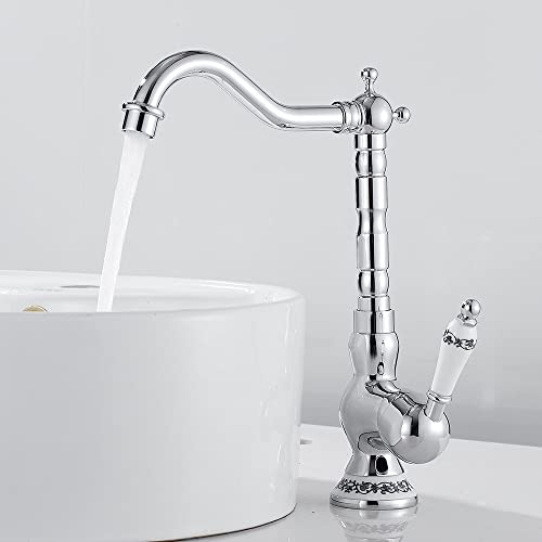 GeRRiT Faucet Bathroom Sink Tap Basin Faucets, Bathroom Kitchen Antique Bronze Faucet, Brass Basin Single Handle Black Hot & Cold Water Mixer Taps, Bath Accessories Basin Taps, With G3, Silver