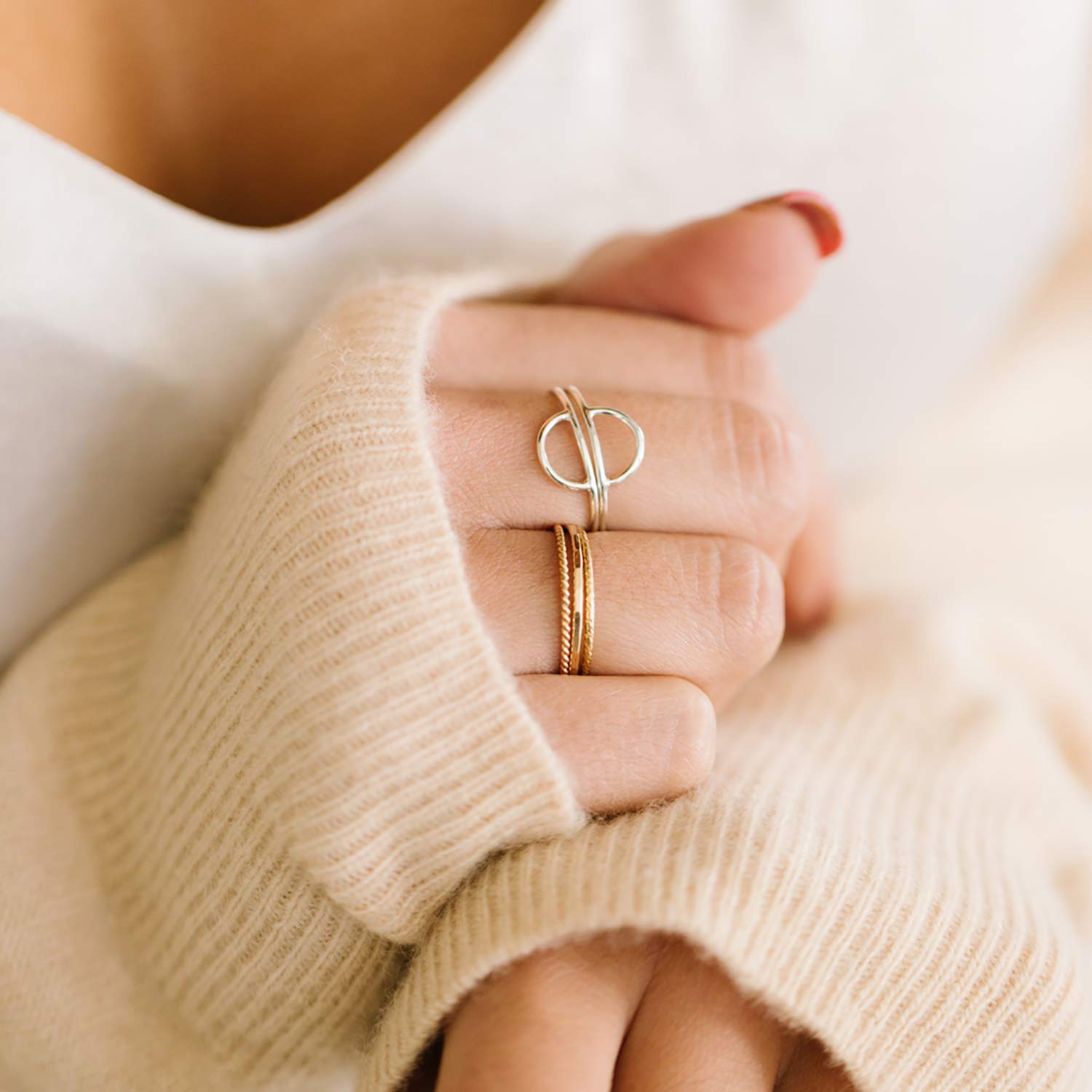 Dremmy Studios Gold Chevron Stackable Rings for Women 14K Gold Filled Tiny Dainty Handmade Knuckle Thumb V Shape Rings Minimalist Rings Engagement Wedding Band for Her