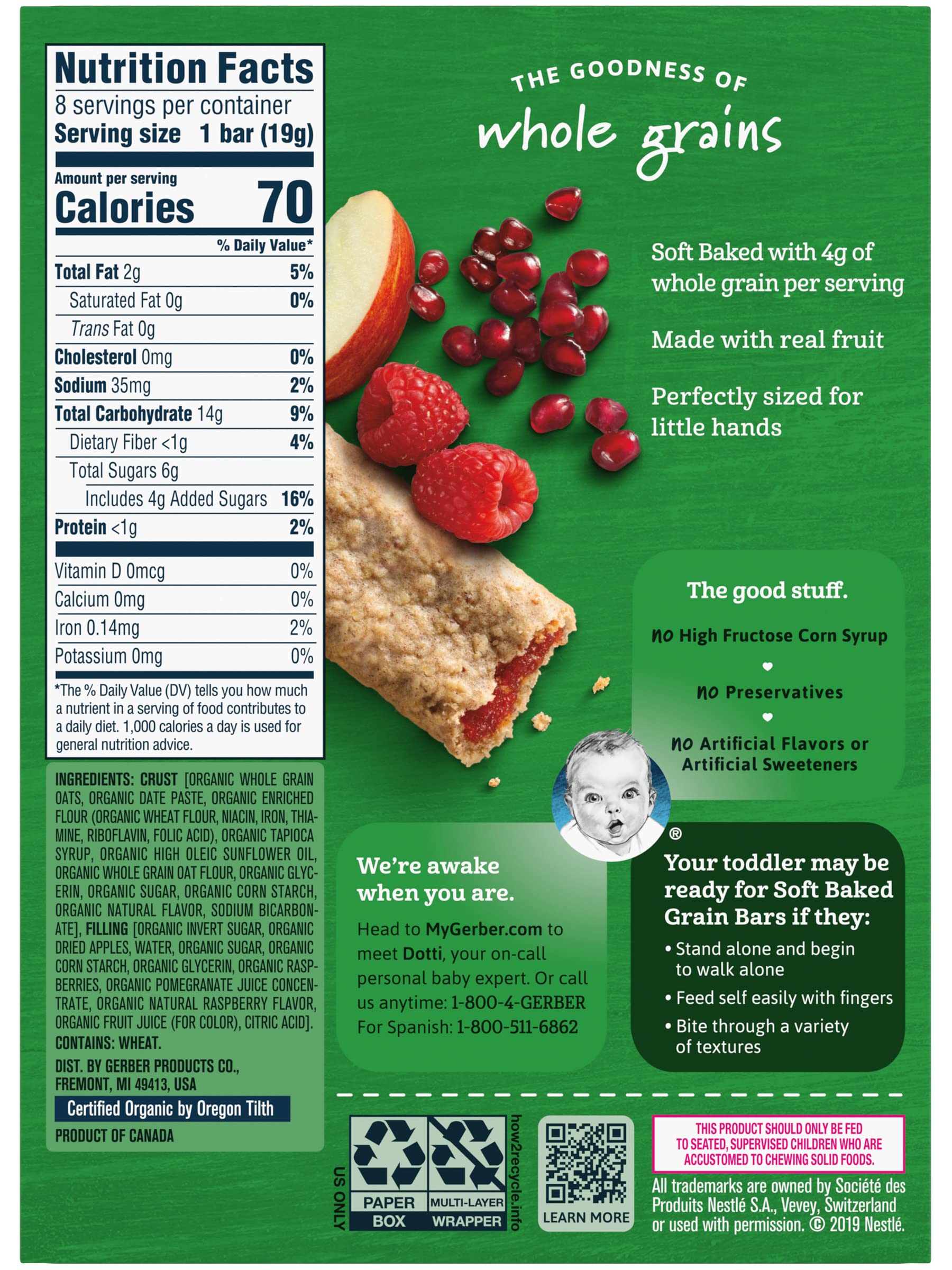 Gerber Organic Grain & Grow Soft Baked Grain Bars Raspberry Pomegranate (5.5 Ounce (Pack of 2))