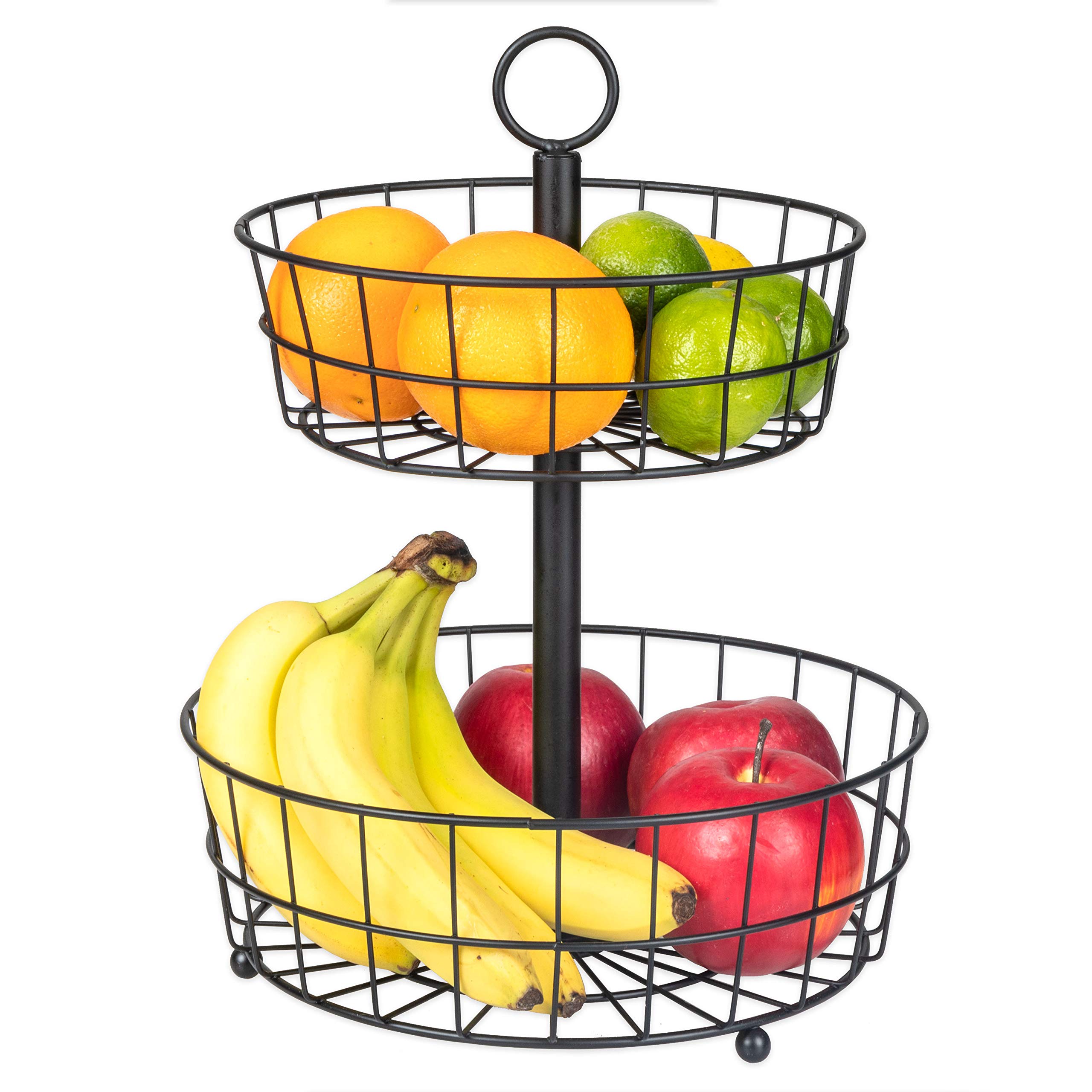 Ilyapa 2 Tier Metal Fruit Basket for Countertop, Tiered Basket Stand, Air Circulation for Even Ripening, Durable Construction, Space Saving