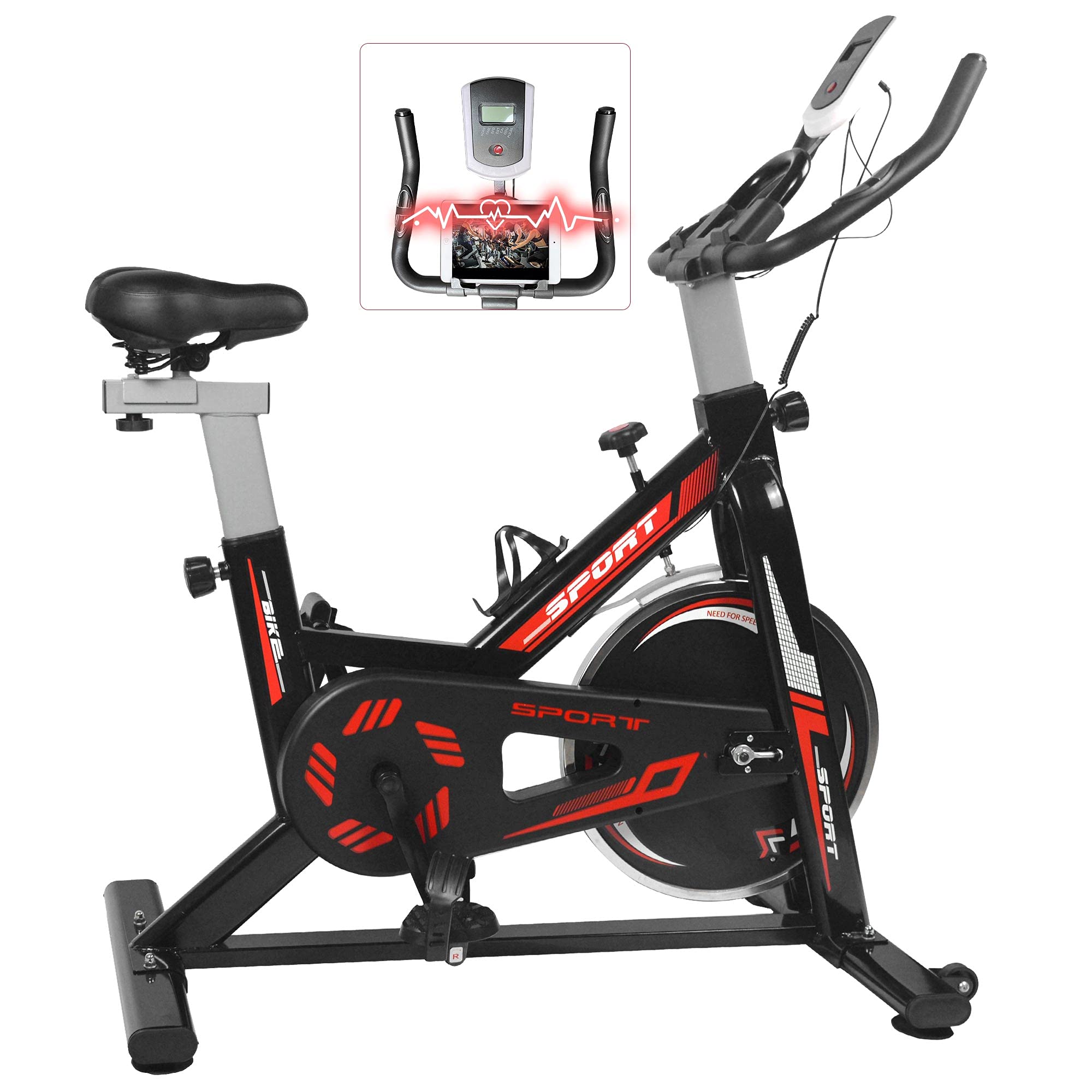 Exercise Bike Stationary Indoor Cycling Bike, Belt Drive with Heart Rate, Soft Adjustable Seat, 3 Modes Handlebar, Tablet Holder, 36LBs Flywheel Stable Quiet Smooth for Man Women Home Cardio Workout