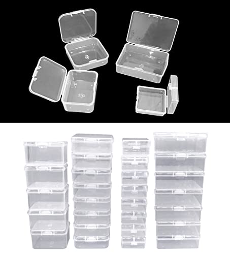 Pcxino 40 Pack 4 Size Small Clear Storage Box,Clear Plastic Beads Storage Containers Box with Hinged Lid for Small Items and Craft Projects