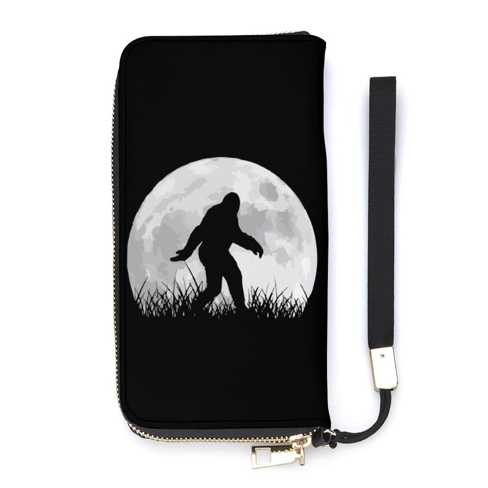 Funny Bigfoot Sasquatch Full Moon Womenâs PU Leather Wallet Long Card Holder Purse Clutch Handbag For Travel Shopping